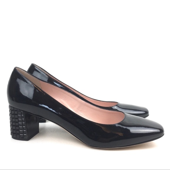kate spade | Shoes | Kate Spade Black Leather Heels With Studded Heel ...